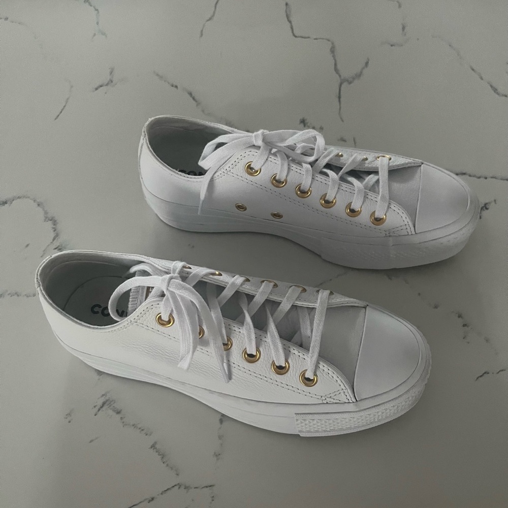 Converse All Star Lift White Leather Platform Sneakers - Gem